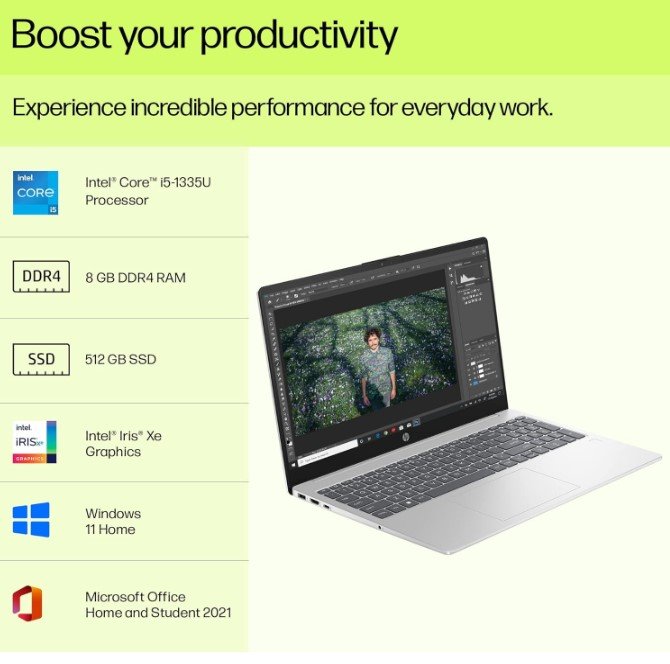 HP 15 Core i5 13th Gen (8GB RAM/512GB SSD/FHD/Windows 11/MS Office ...